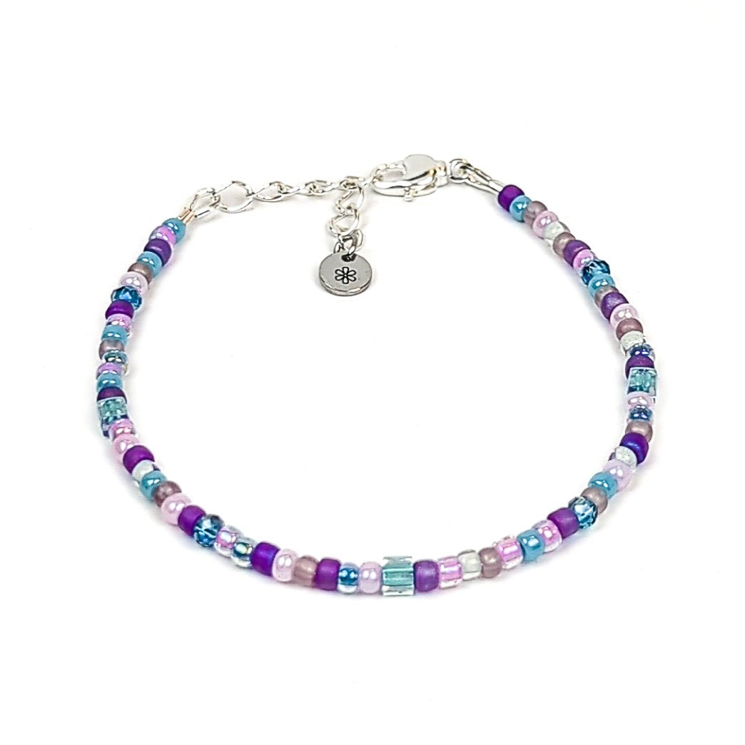 Assorted shaped glass seed beads - Light purple and teal bracelet ...