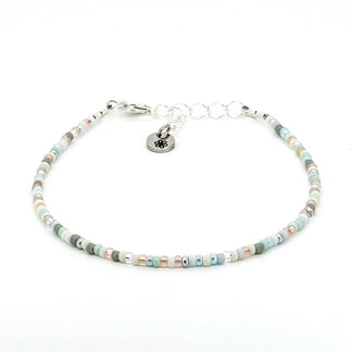 Dainty bracelet - Pale blue, white and silver seed bead bracelet ...